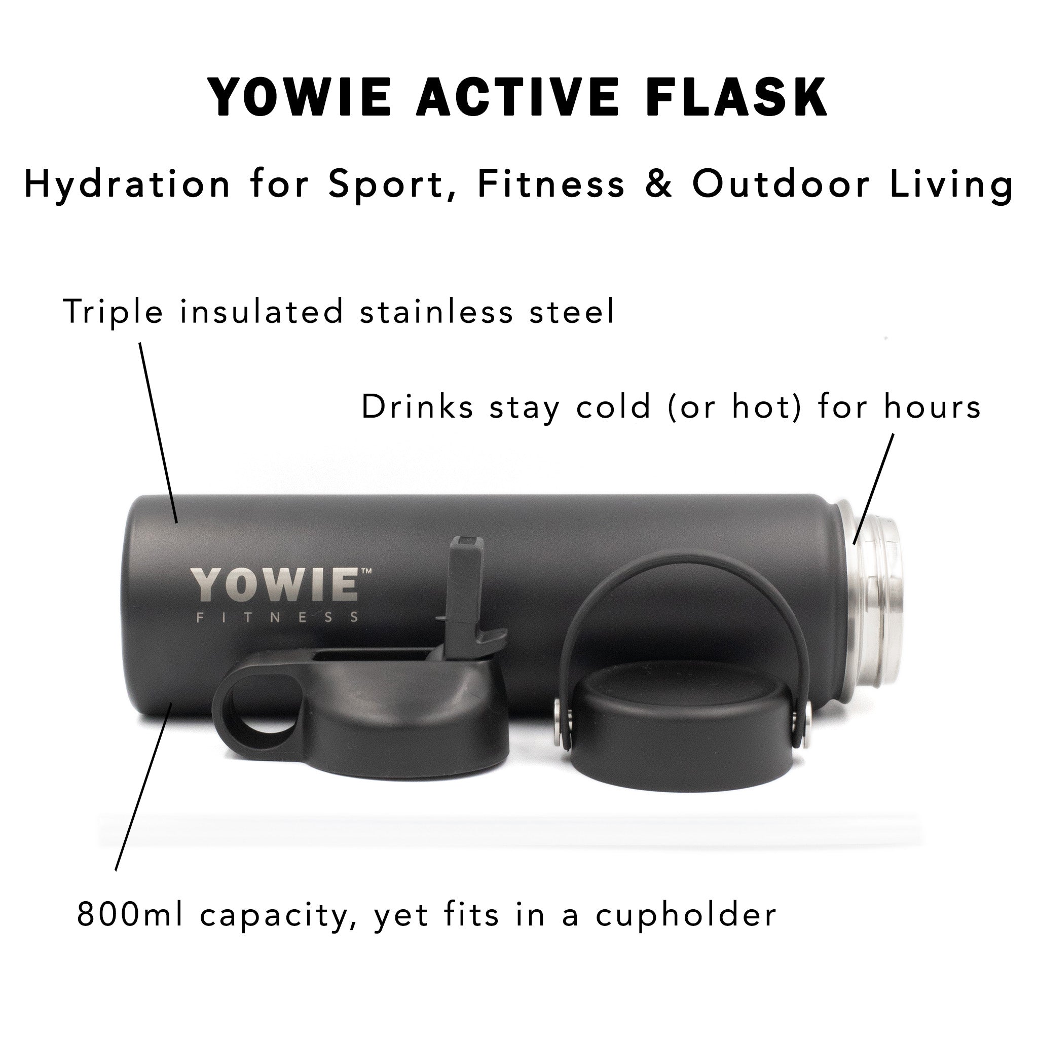 Active Flask - Black 800ml | Sports Water Bottle | Yowie